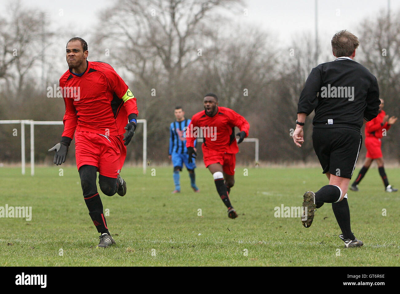 Red Devils score their third goal and celebrate - Red Devils (red) vs ...