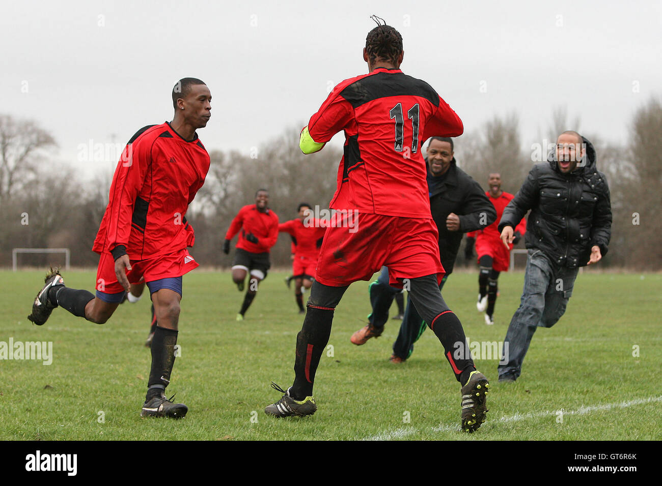 Red Devils score their third goal and celebrate - Red Devils (red) vs ...