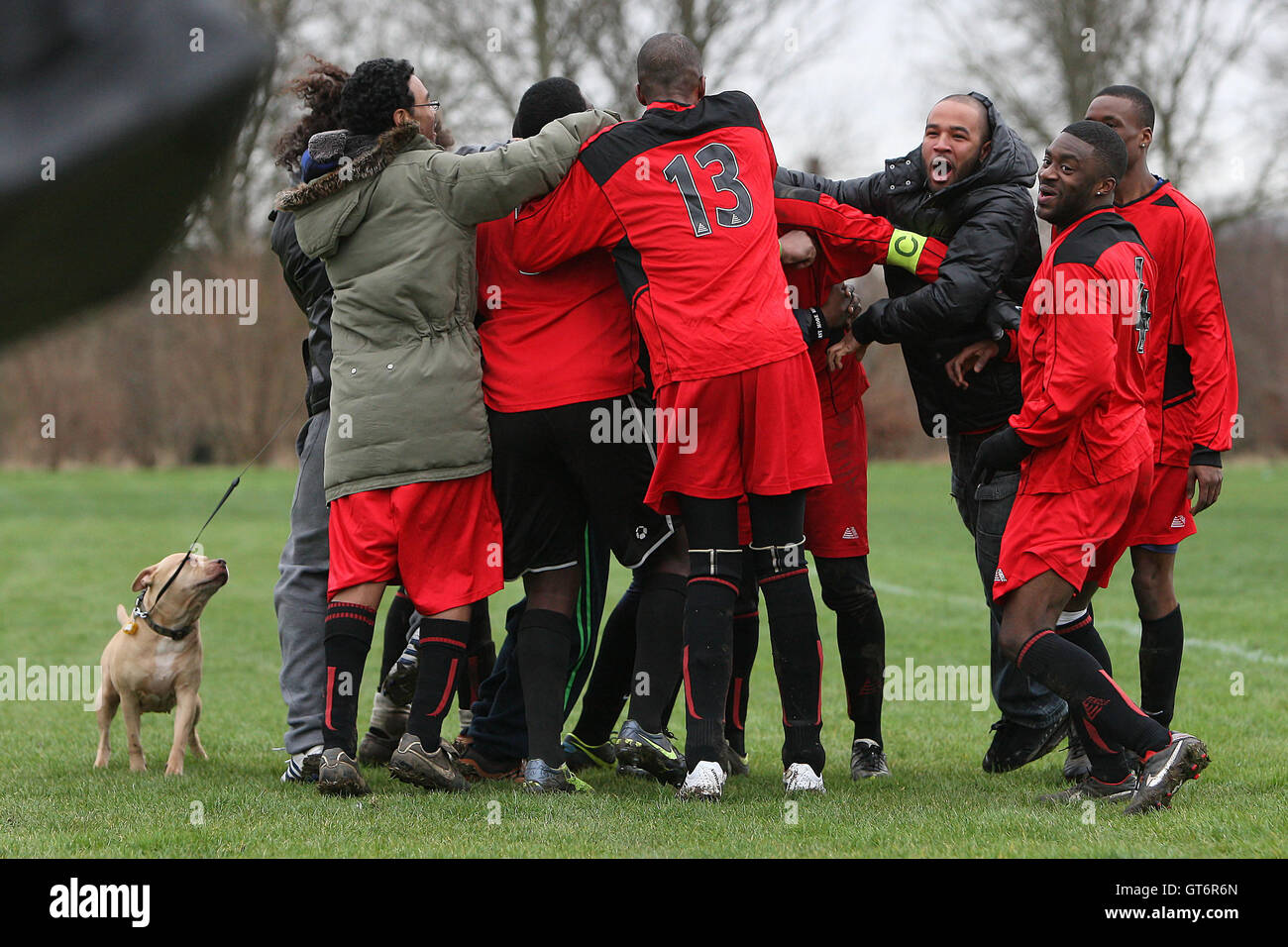 Red Devils score their third goal and celebrate - Red Devils (red) vs ...