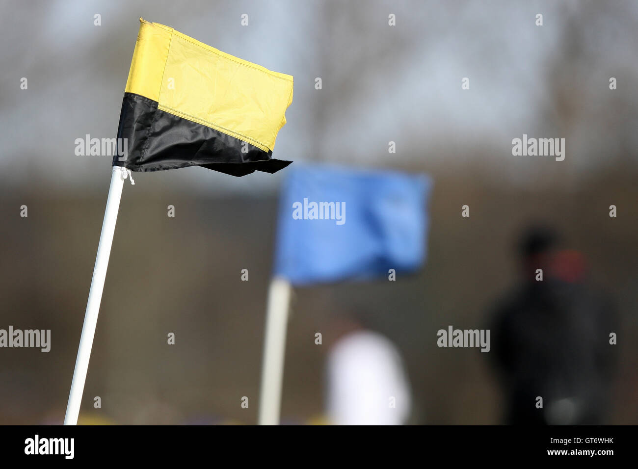 Sunday football corner flags are seen on a windy morning at Hackney ...