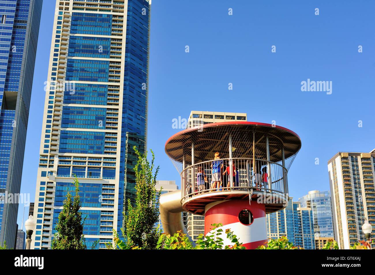 A play tower fashioned as a lighthouse beacon chamber in Chicago's ...