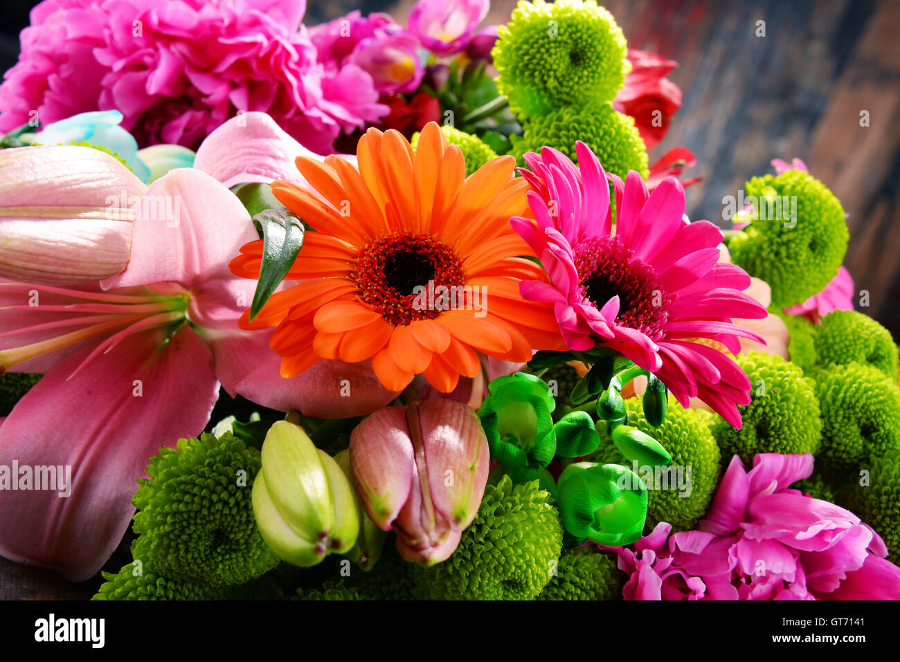 Composition with bouquet of flowers Stock Photo - Alamy