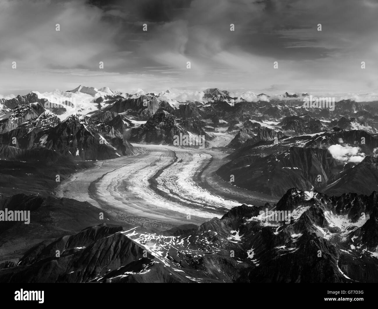 Aerial view of the Ruth Glacier and the Alaska Range on a sightseeing ...