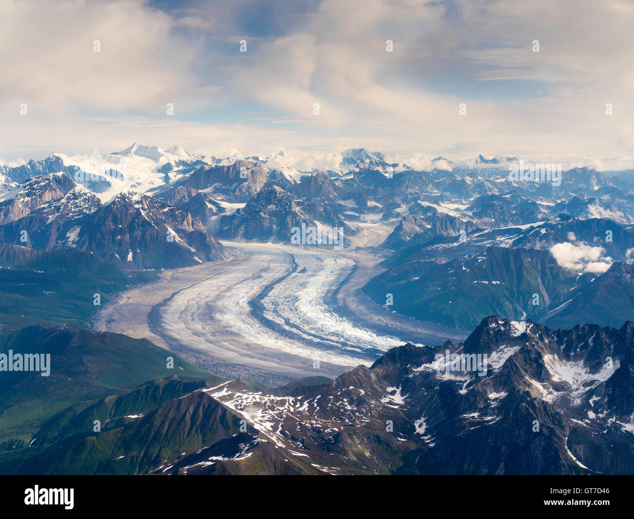 Aerial view of the Ruth Glacier and the Alaska Range on a sightseeing ...