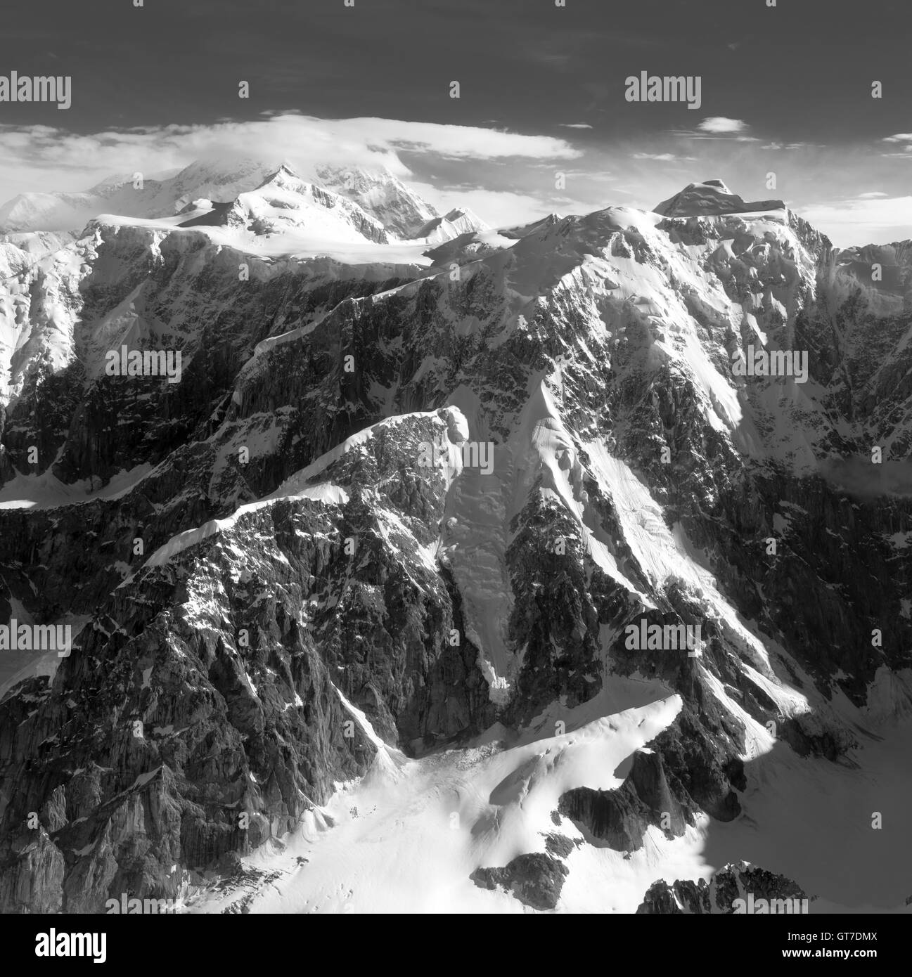 Aerial view of Denali (Mt. McKinley) and the Alaska Range on a ...