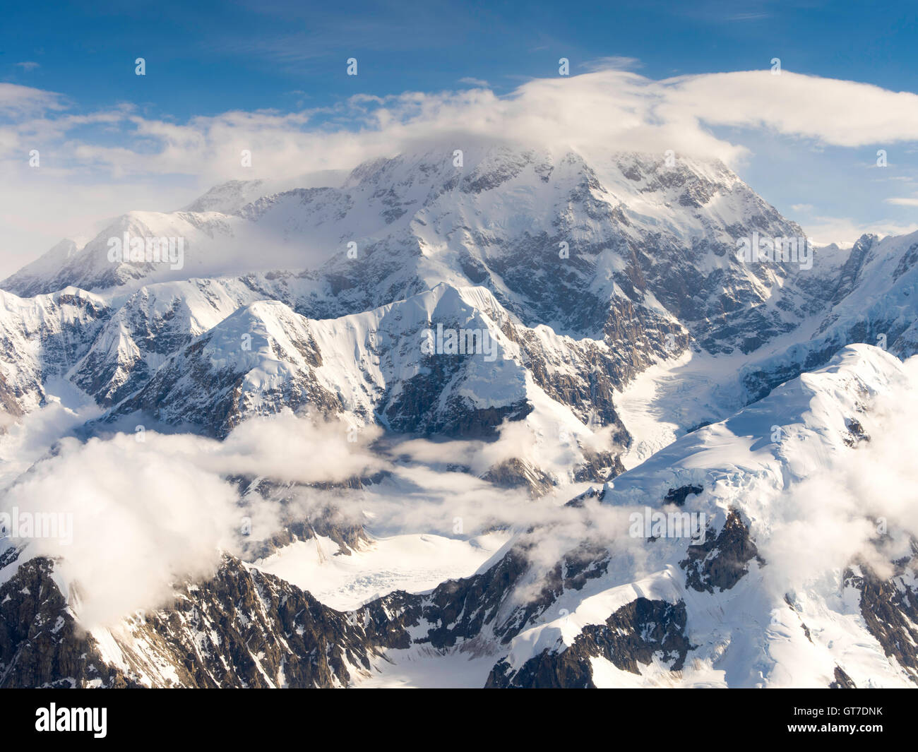Aerial view of Denali (Mt. McKinley) and the Alaska Range on a ...