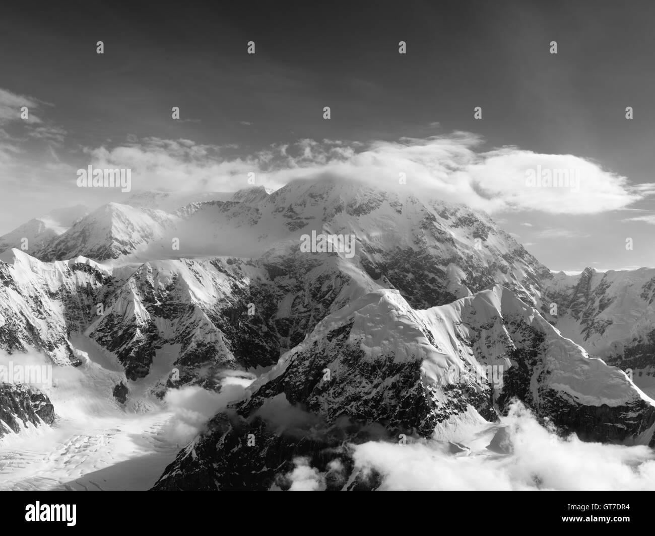Aerial view of Denali (Mt. McKinley) and the Alaska Range on a ...
