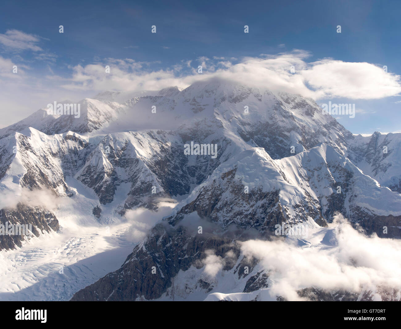 Aerial view of Denali (Mt. McKinley) and the Alaska Range on a ...