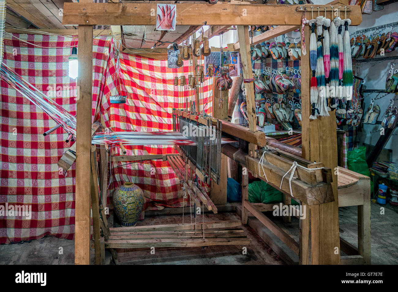 Loom set up in craft center to show how cloth is woven in Yazd, Iran ...