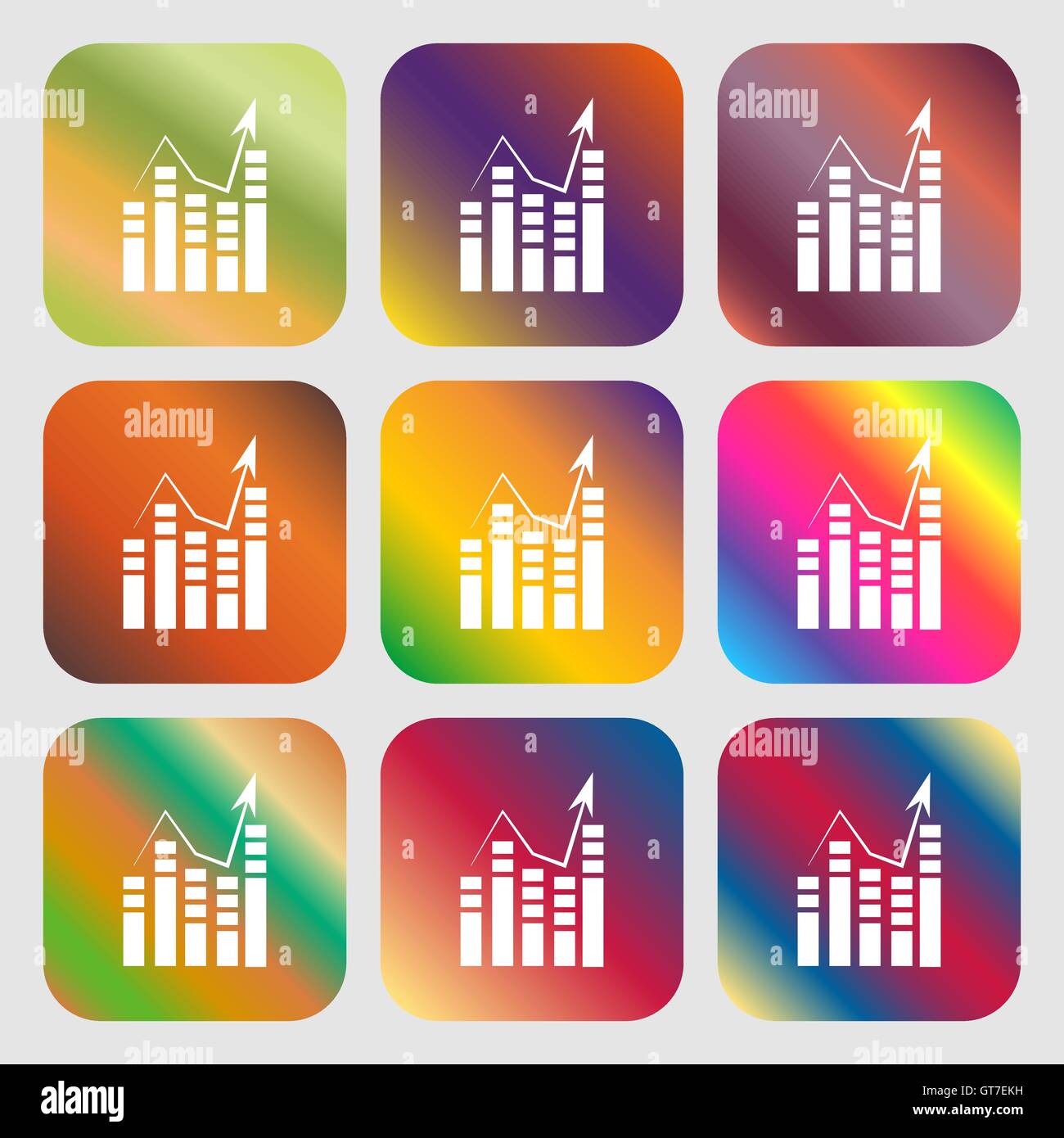 Graph icon sign . Nine buttons with bright gradients for beautiful ...