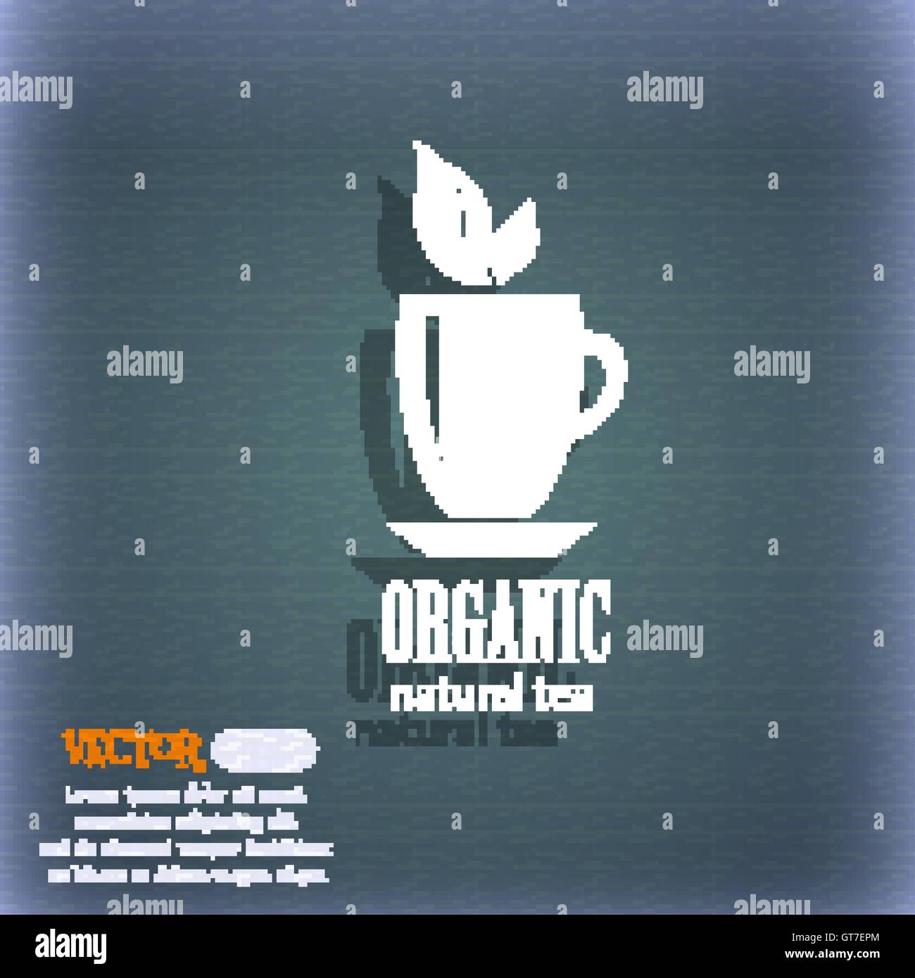 Organic natural tea icon. On the blue-green abstract background with ...