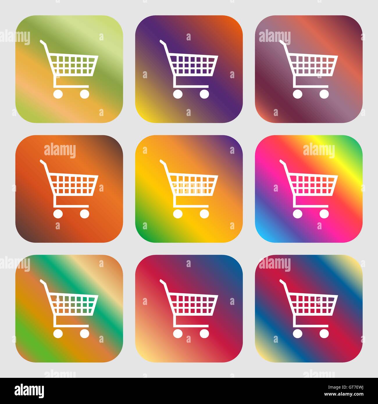 shopping cart icon. Nine buttons with bright gradients for beautiful ...