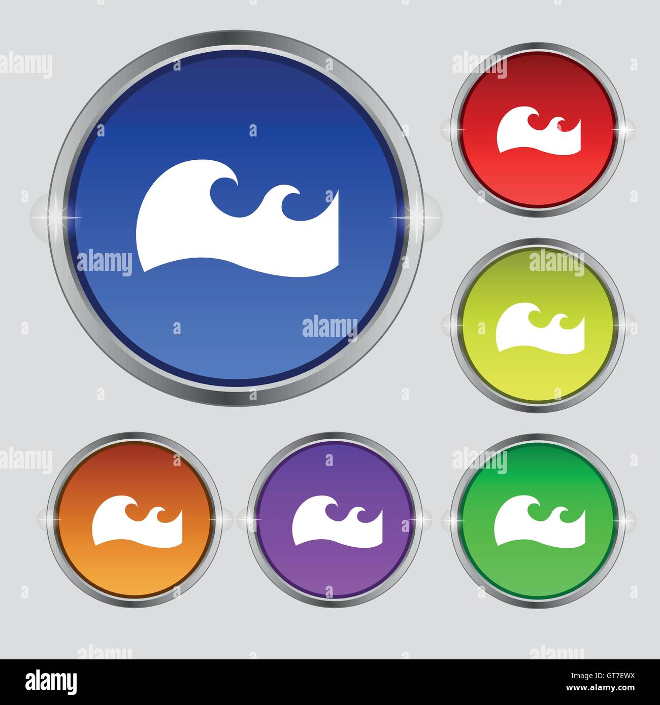 Waves icon sign. Round symbol on bright colourful buttons. Vector Stock ...