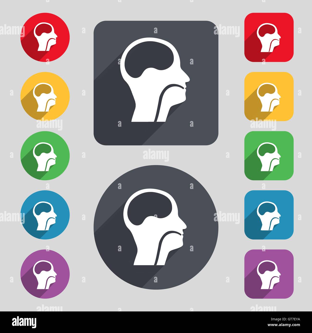 larynx, Medical Doctors Otolaryngology icon sign. A set of 12 colored ...