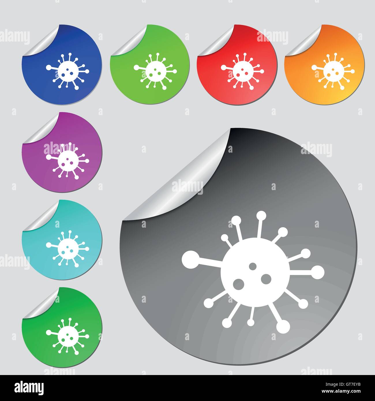 Bacteria icon sign. Set of eight multi colored round buttons, stickers ...