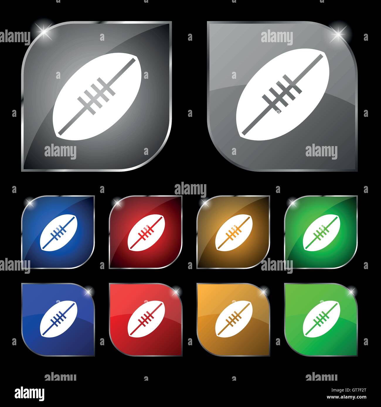 American Football icon sign. Set of ten colorful buttons with glare ...