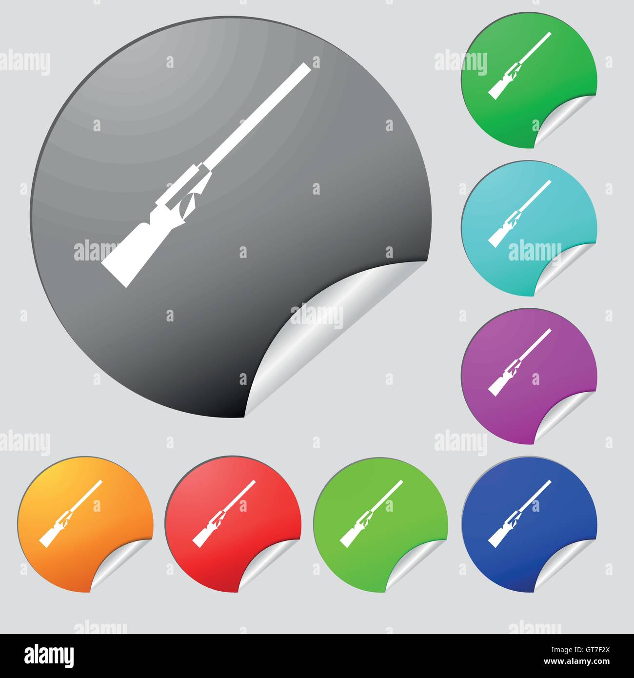 Shotgun icon sign. Set of eight multi colored round buttons, stickers ...