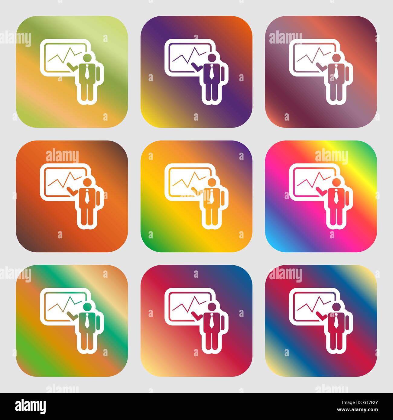 businessman making report icon. Nine buttons with bright gradients for ...