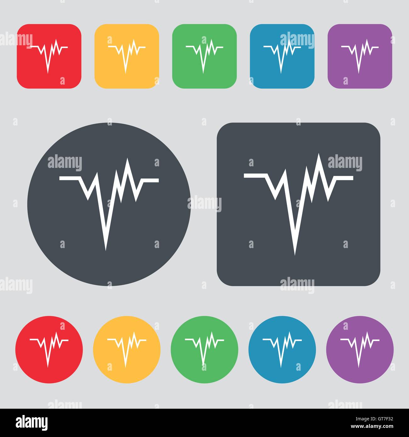 pulse Icon sign. A set of 12 colored buttons. Flat design. Vector Stock ...
