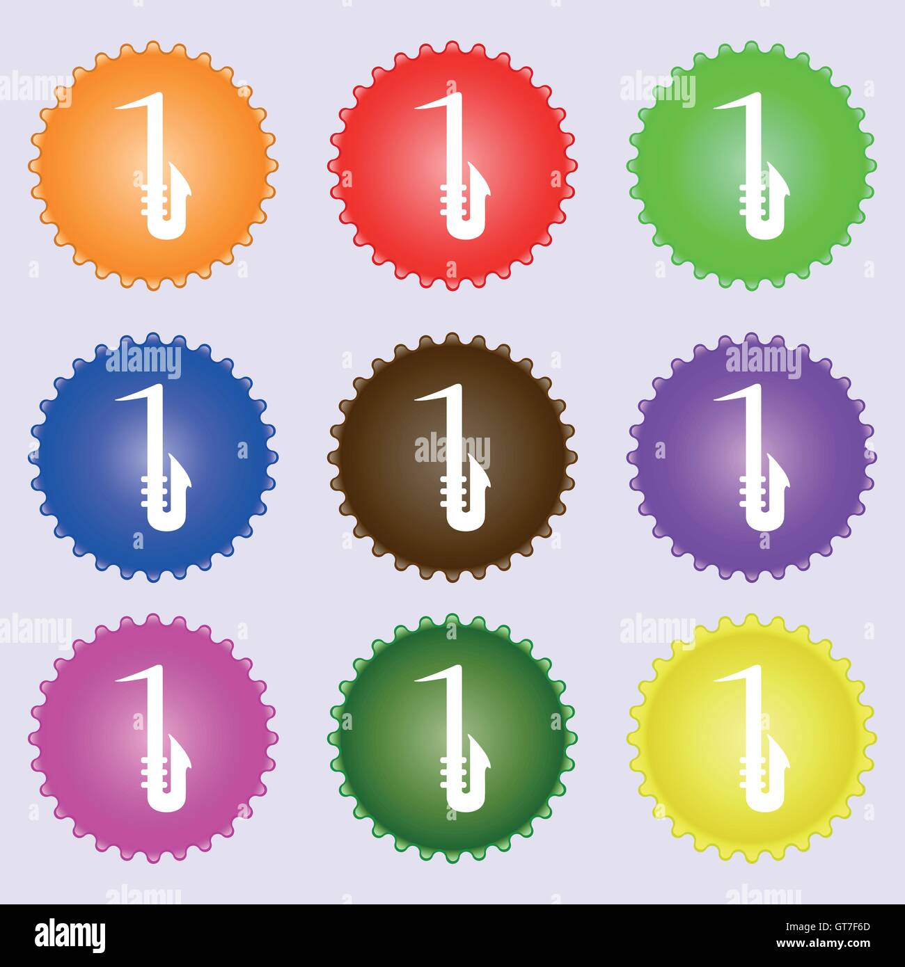 Saxophone icon sign. Big set of colorful, diverse, high-quality buttons ...