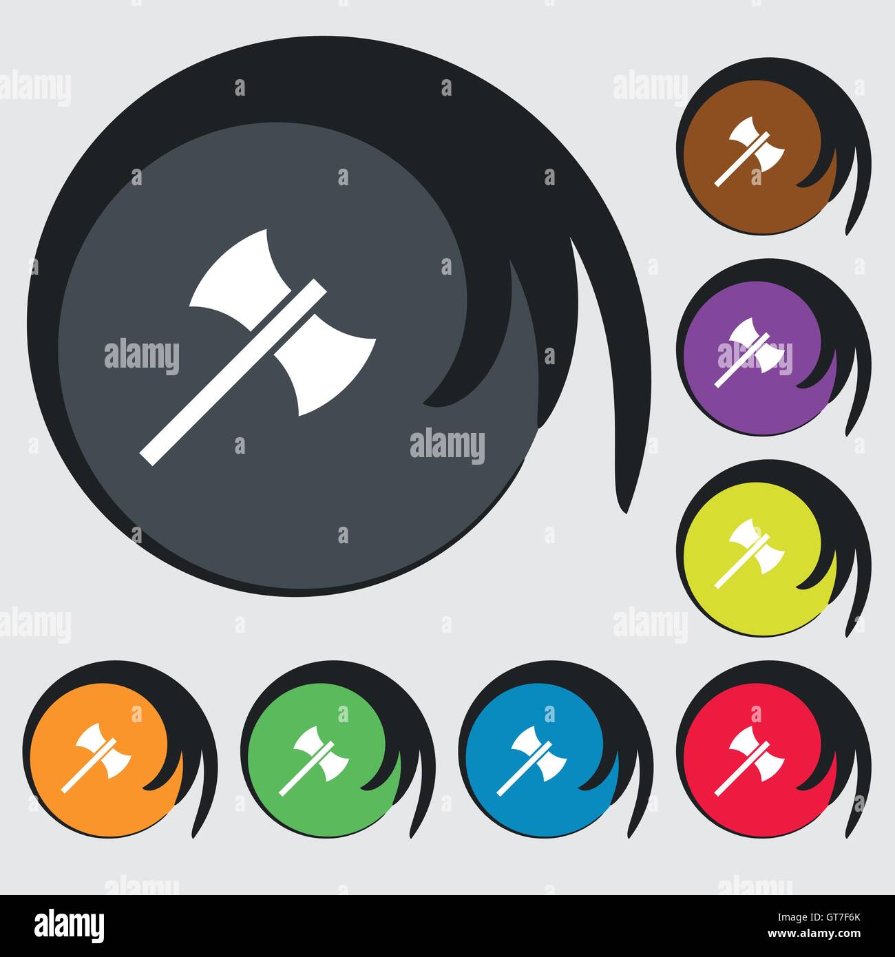 Battle axe icon sign. Symbols on eight colored buttons. Vector Stock ...