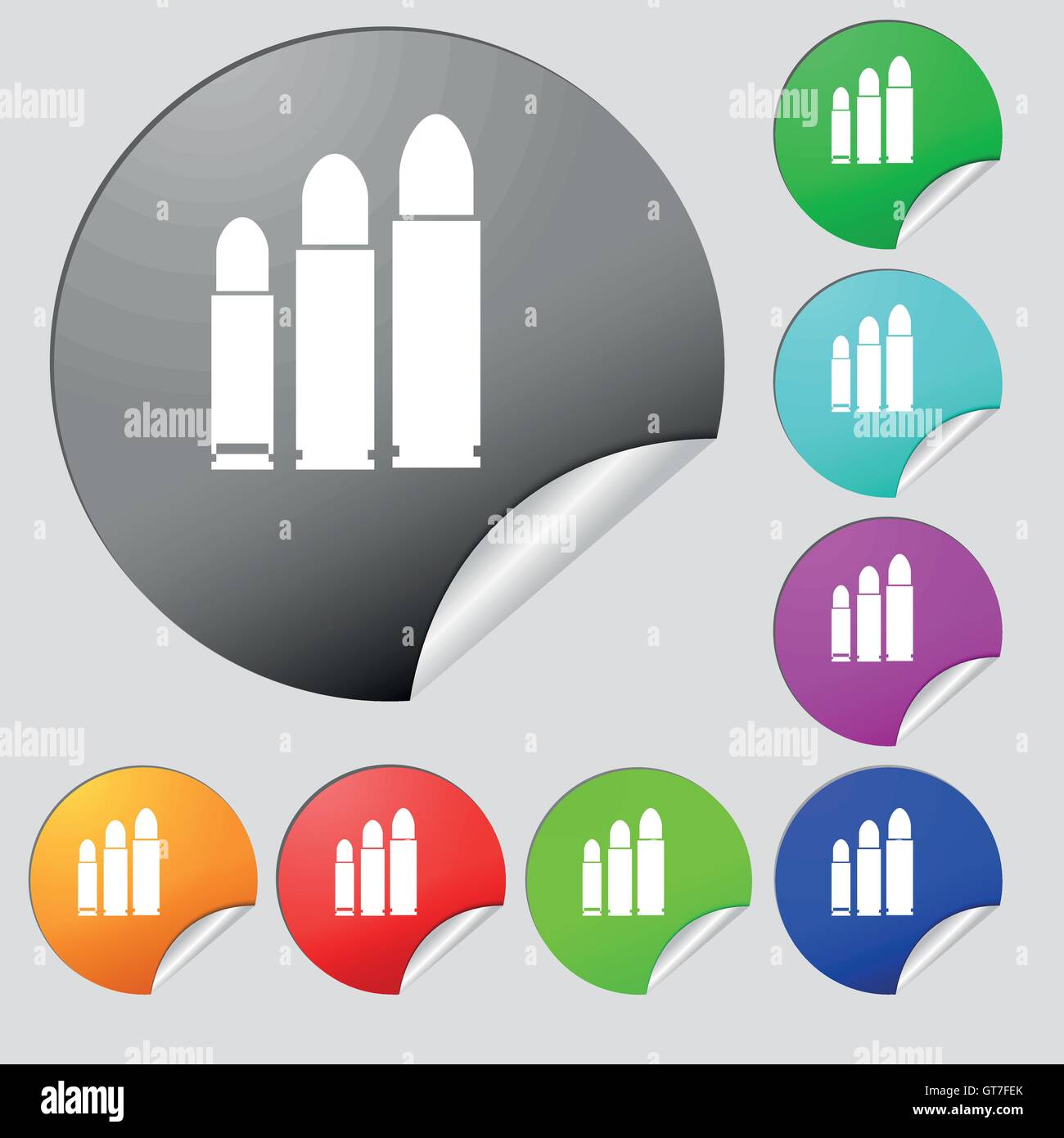 bullet Icon sign. Set of eight multi colored round buttons, stickers ...