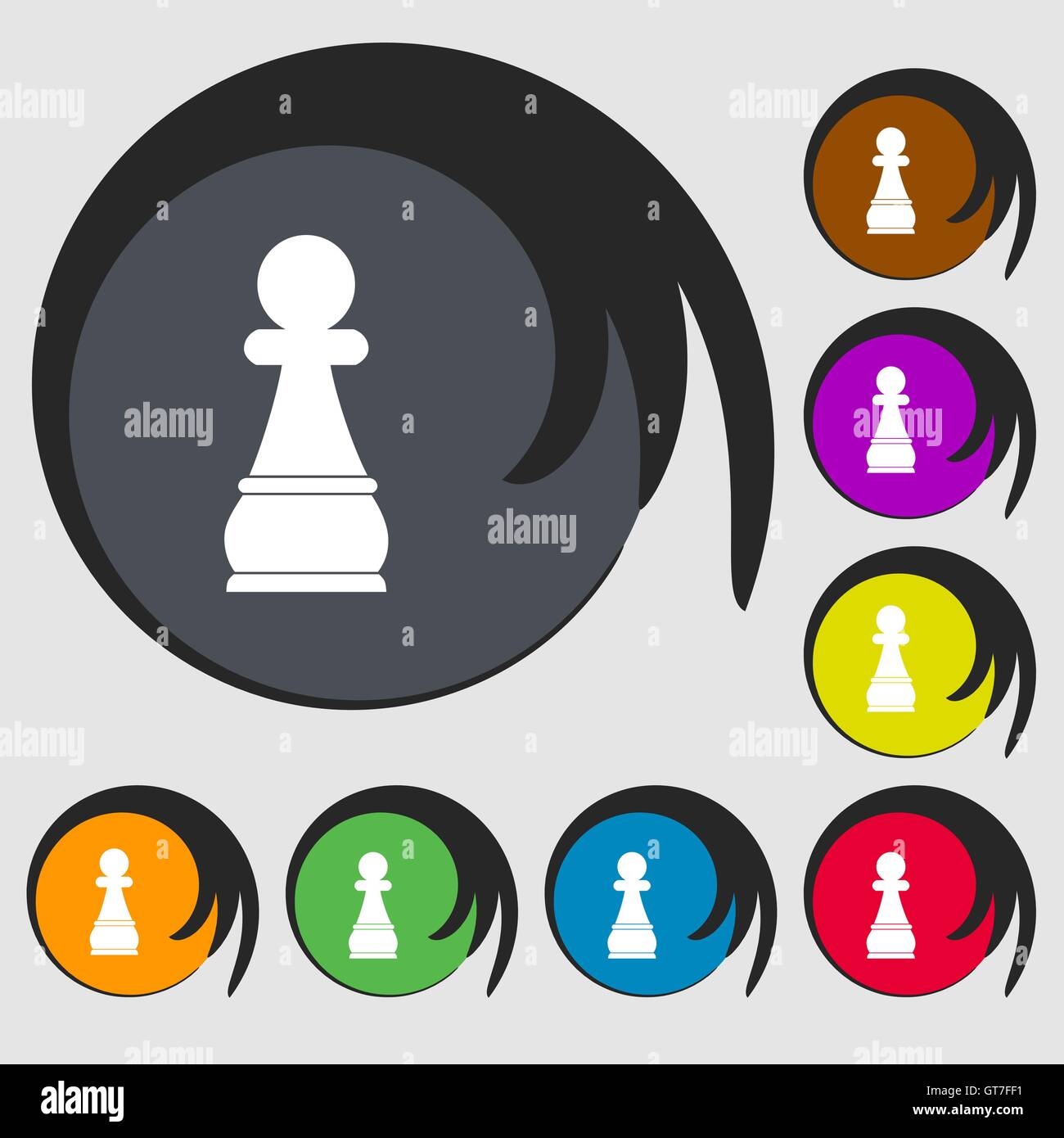 Chess Pawn sign icon. Symbols on eight colored buttons. Vector Stock ...