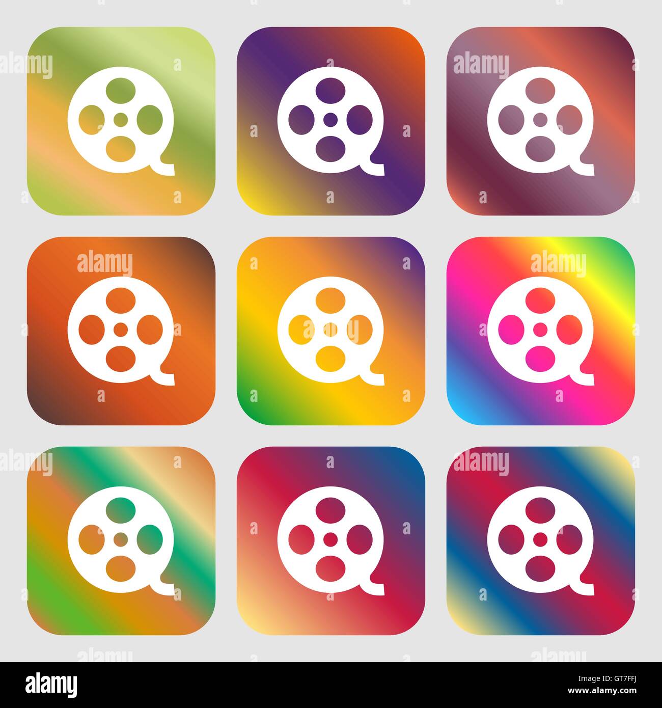 Video sign icon. frame symbol . Nine buttons with bright gradients for ...