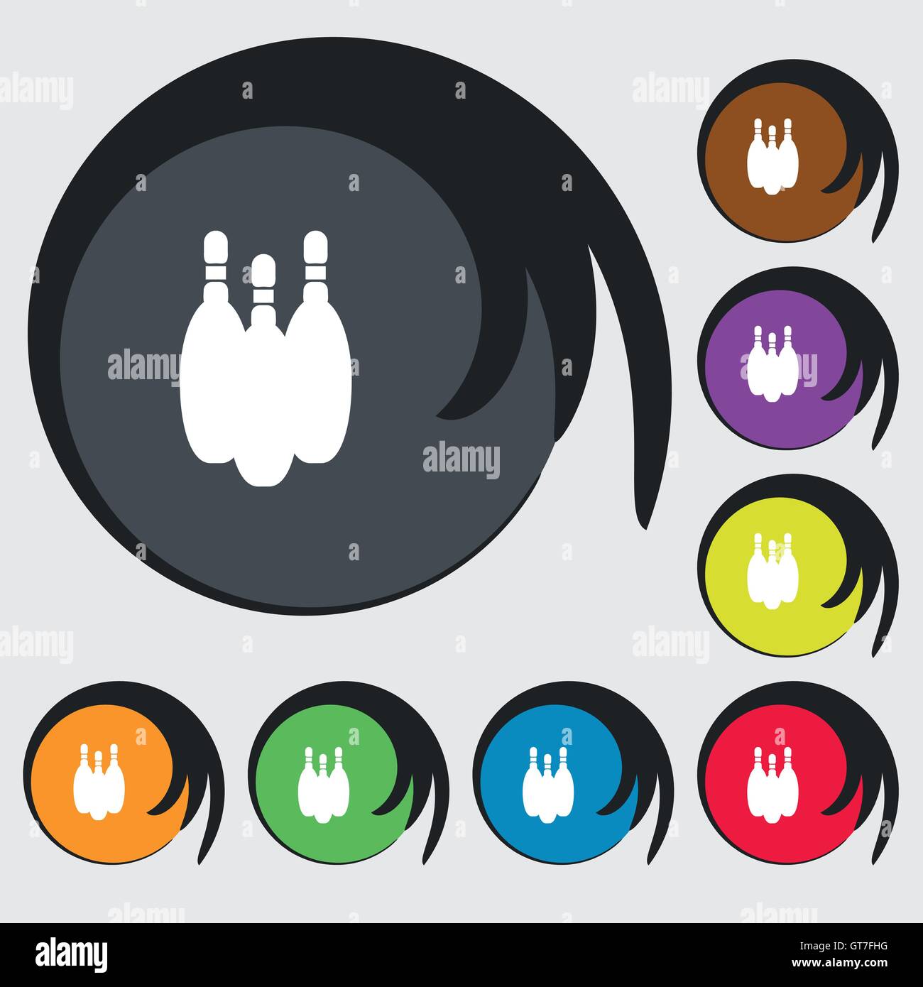 bowling icon sign. Symbols on eight colored buttons. Vector Stock ...