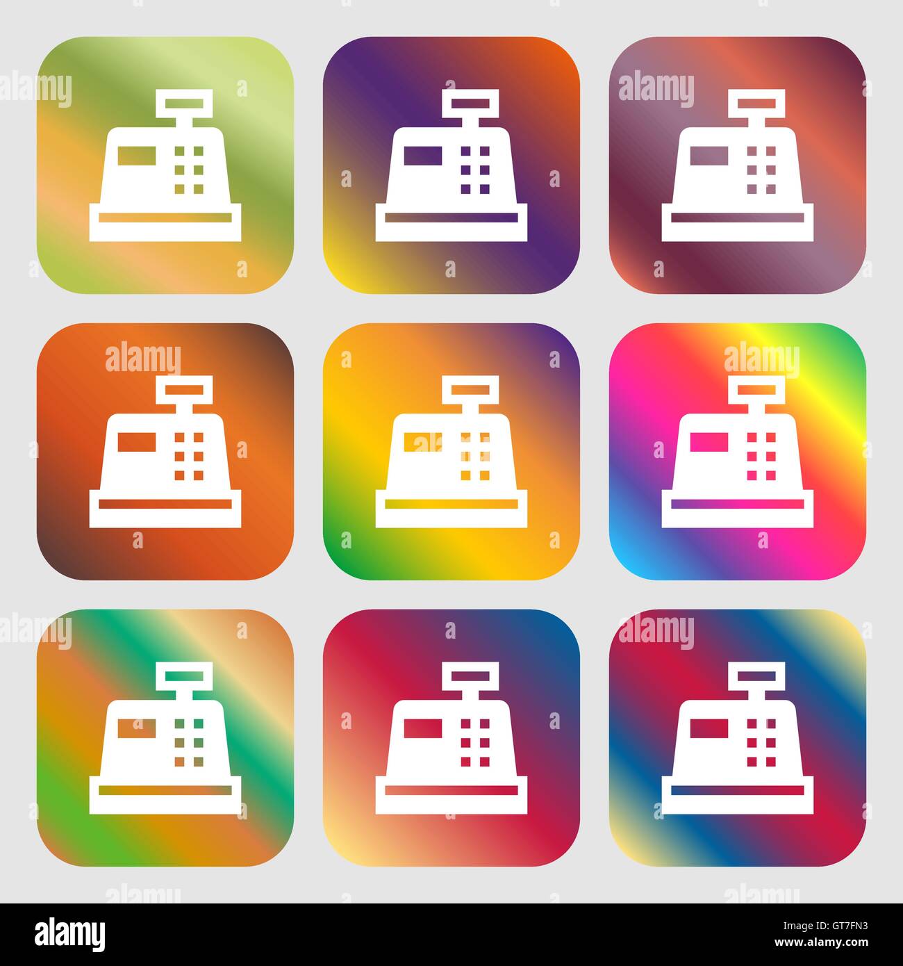 Cash register icon. Nine buttons with bright gradients for beautiful ...