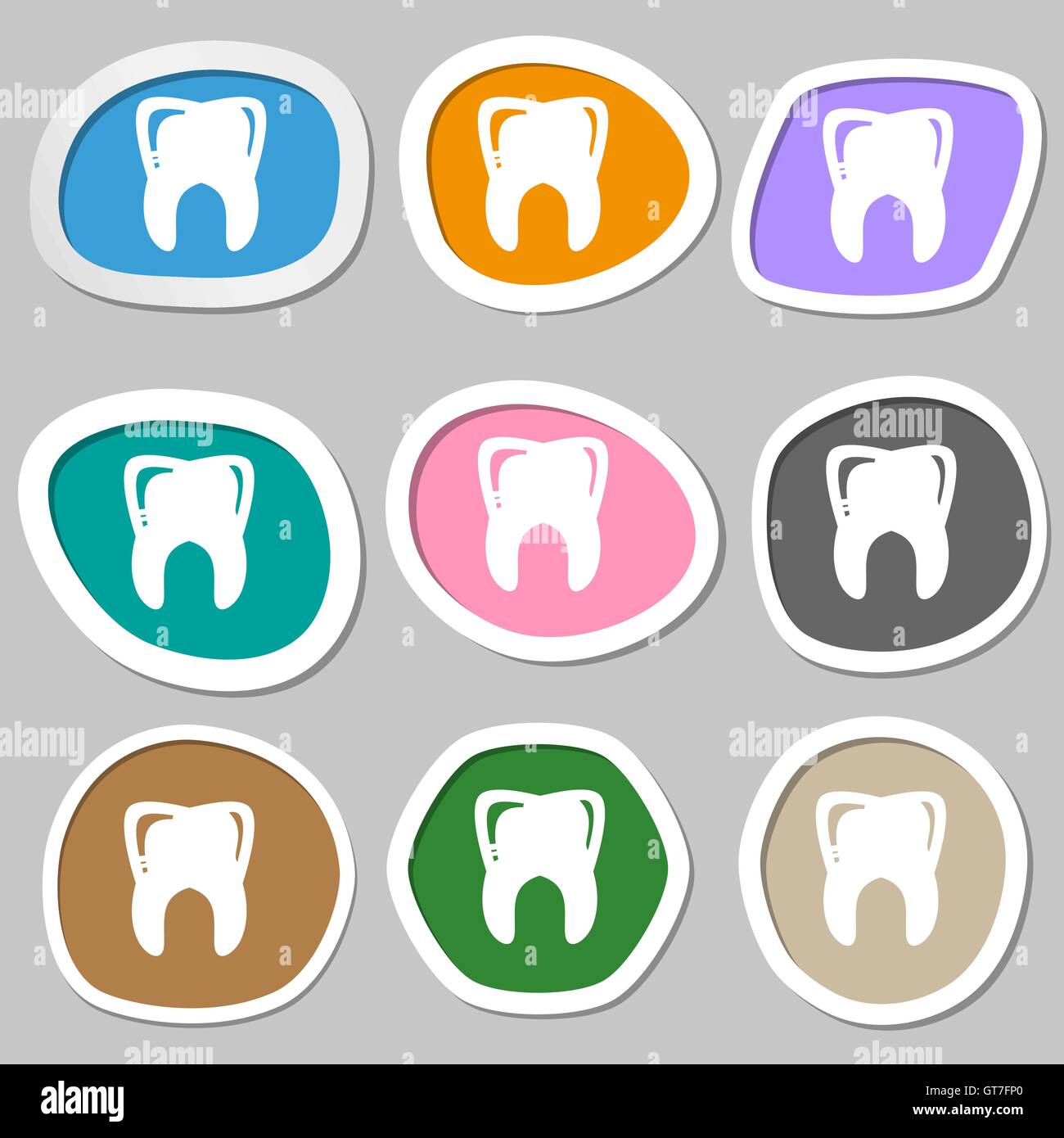 Tooth symbols. Multicolored paper stickers. Vector Stock Vector Image ...
