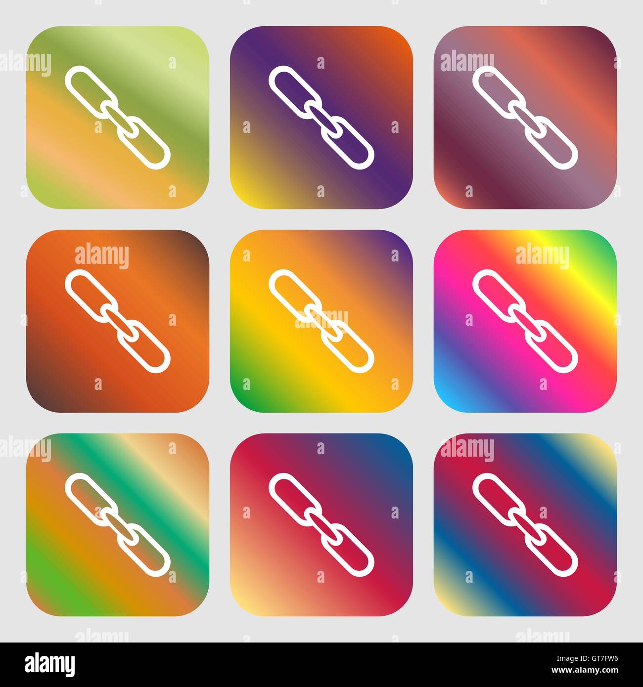 Link sign icon. Hyperlink chain symbol . Nine buttons with bright gradients for beautiful design ...