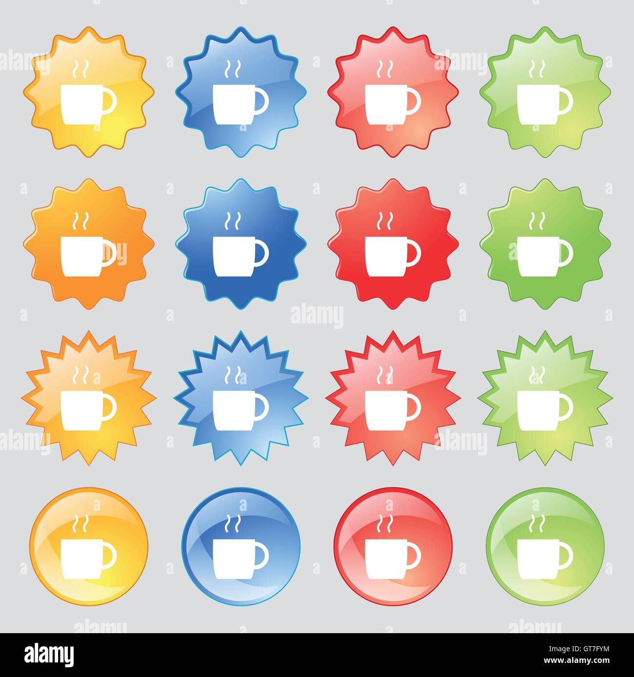 coffee icon sign. Big set of 16 colorful modern buttons for your design ...