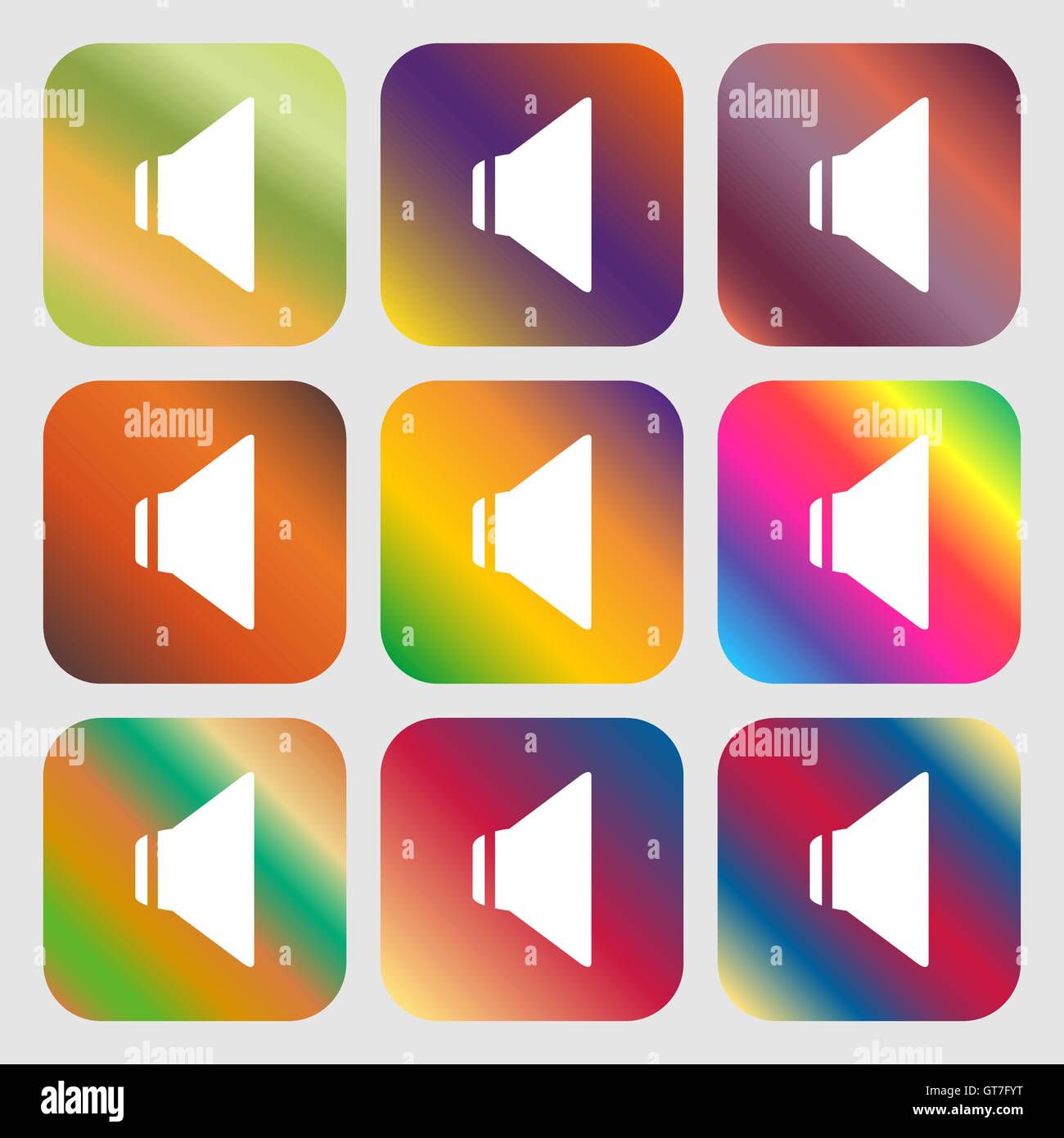 Speaker volume sign icon. Sound symbol . Nine buttons with bright ...