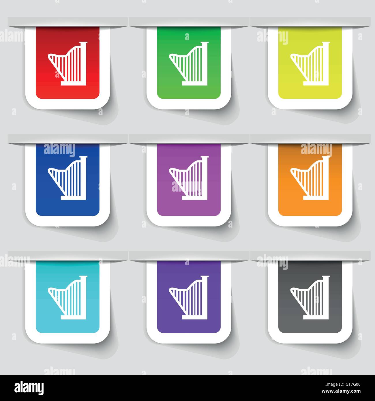 Harp icon sign. Set of multicolored modern labels for your design ...