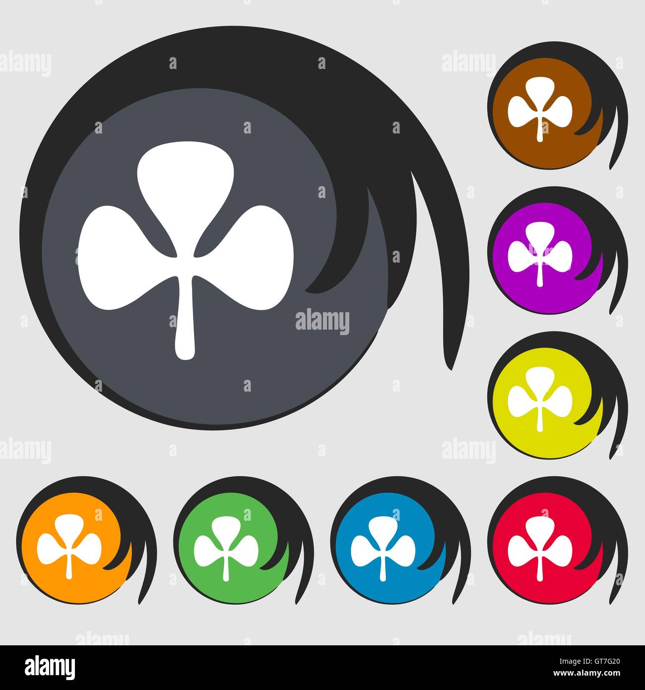 Clover sign icon. Symbols on eight colored buttons. Vector Stock Vector ...