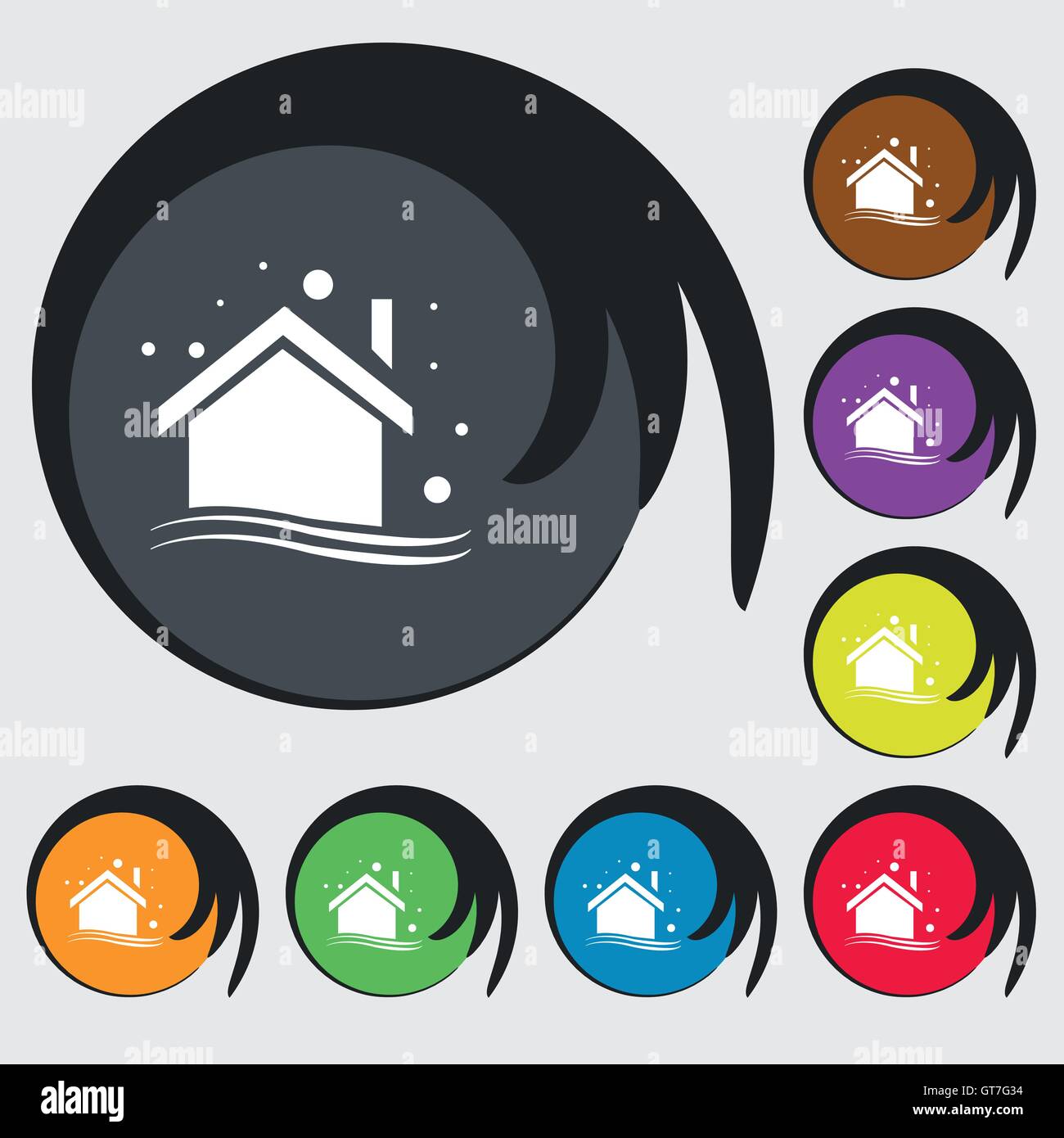 Winter house icon sign. Symbols on eight colored buttons. Vector Stock ...
