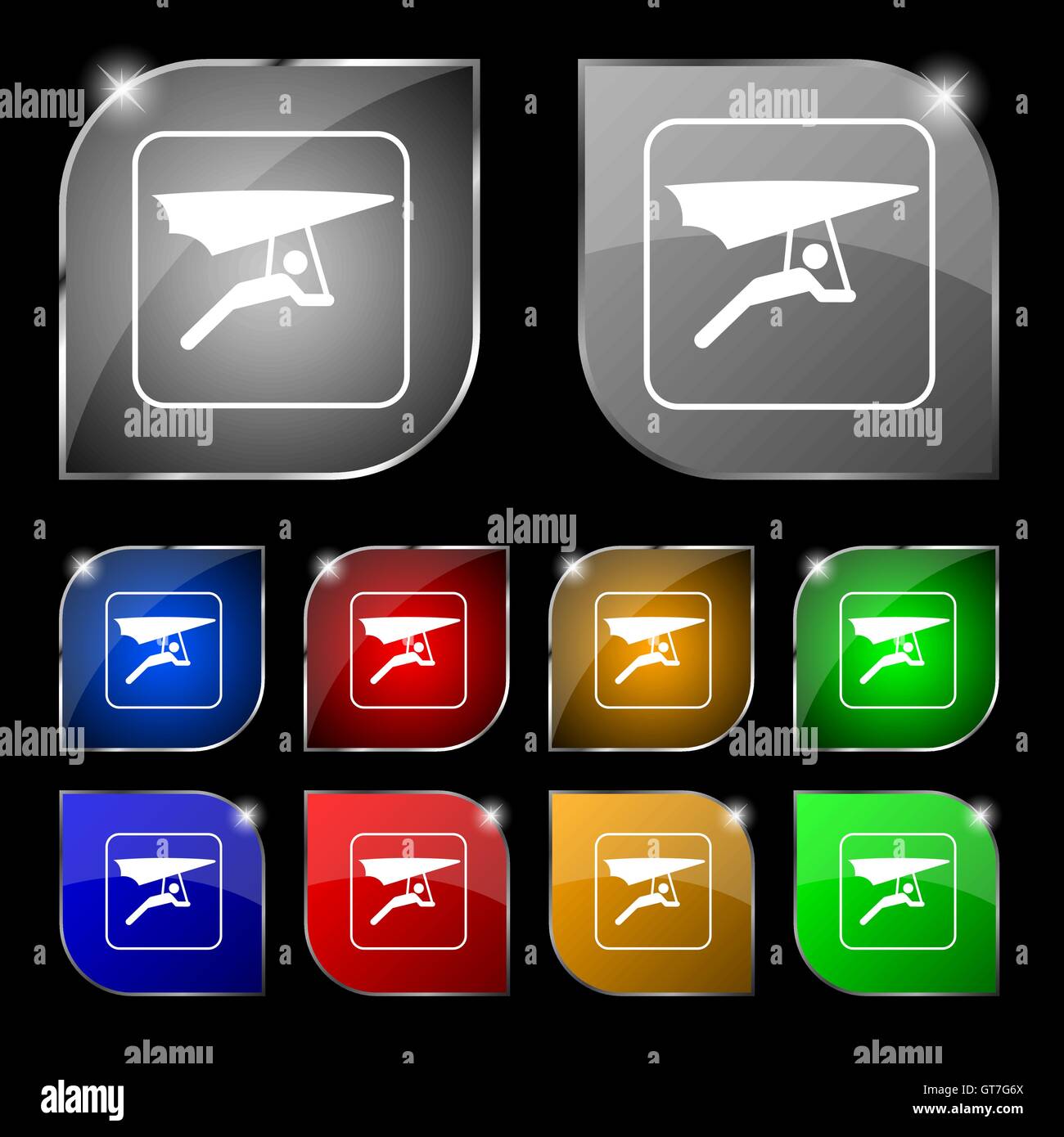 hang-gliding icon sign. Set of ten colorful buttons with glare. Vector ...