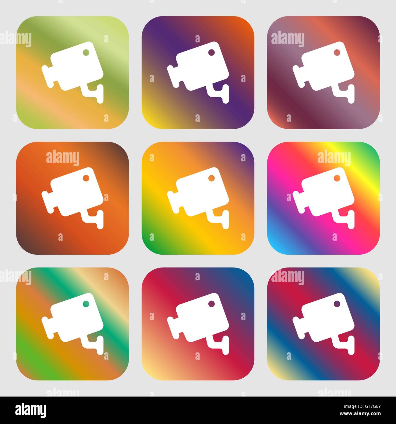 video camera icon. Nine buttons with bright gradients for beautiful ...