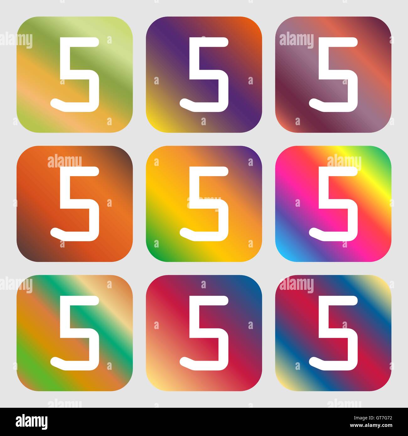 number five icon sign . Nine buttons with bright gradients for ...