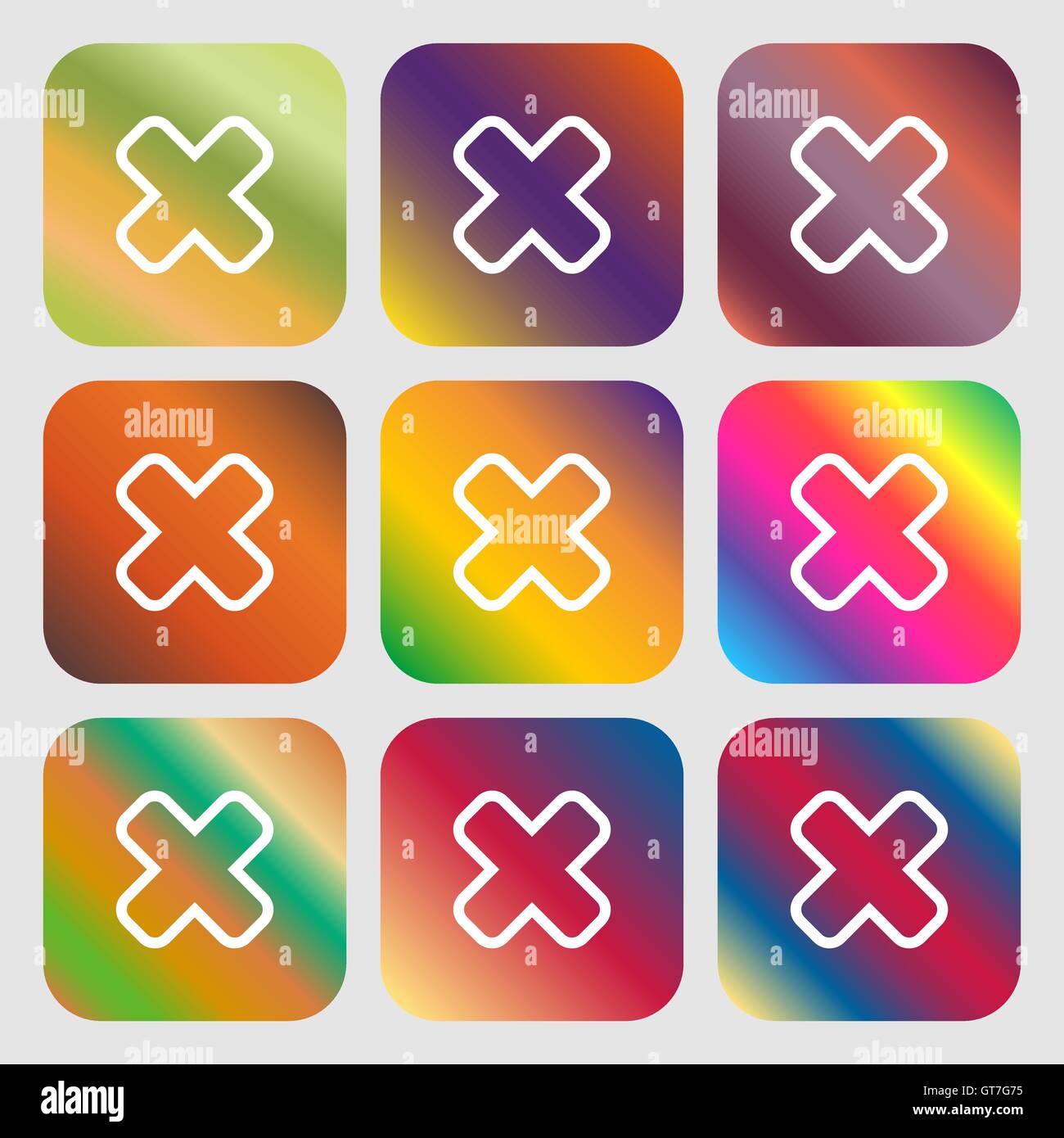 Cancel icon. Nine buttons with bright gradients for beautiful design ...