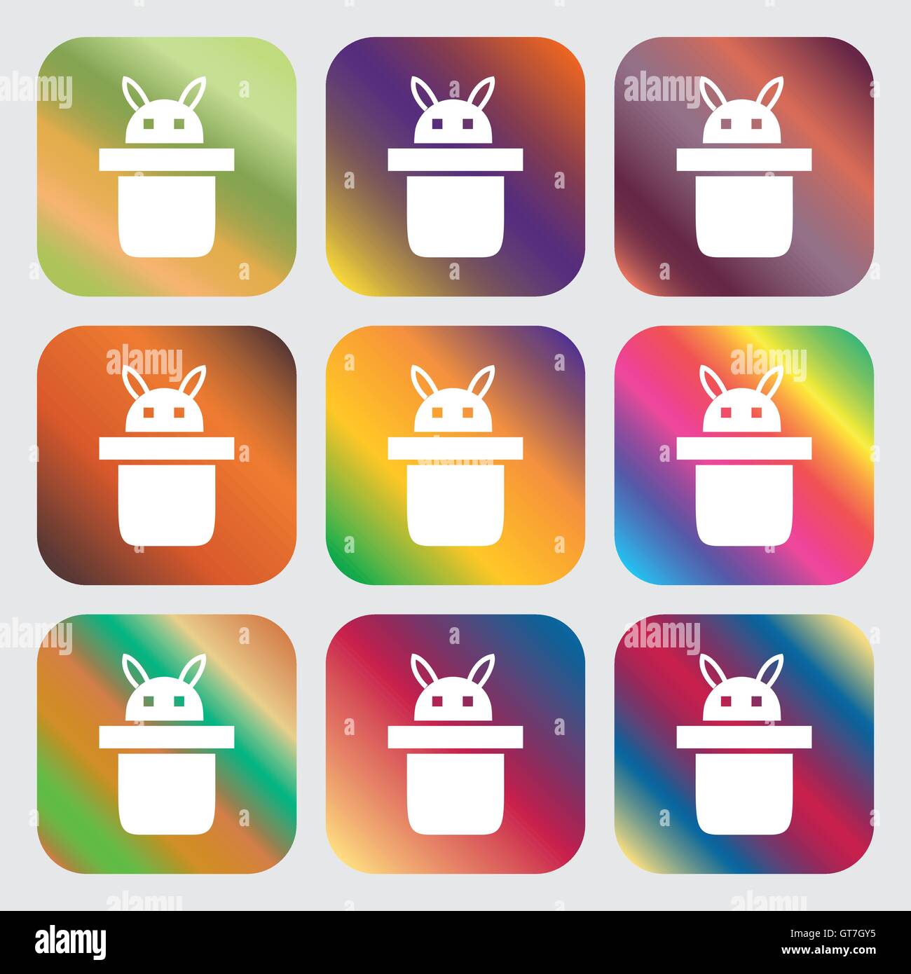 Magician hat. Rabbit ears icon . Nine buttons with bright gradients for beautiful design. Vector ...