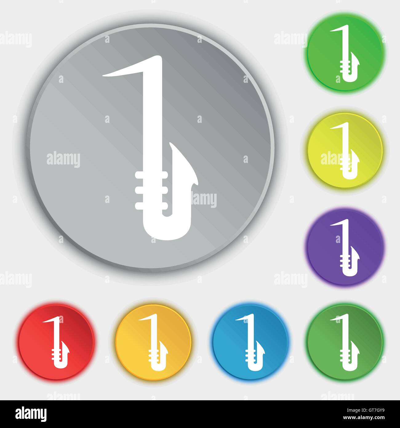 Saxophone icon sign. Symbol on eight flat buttons. Vector Stock Vector ...