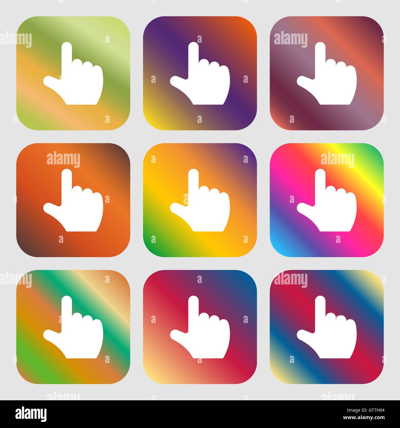 pointing hand icon. Nine buttons with bright gradients for beautiful ...