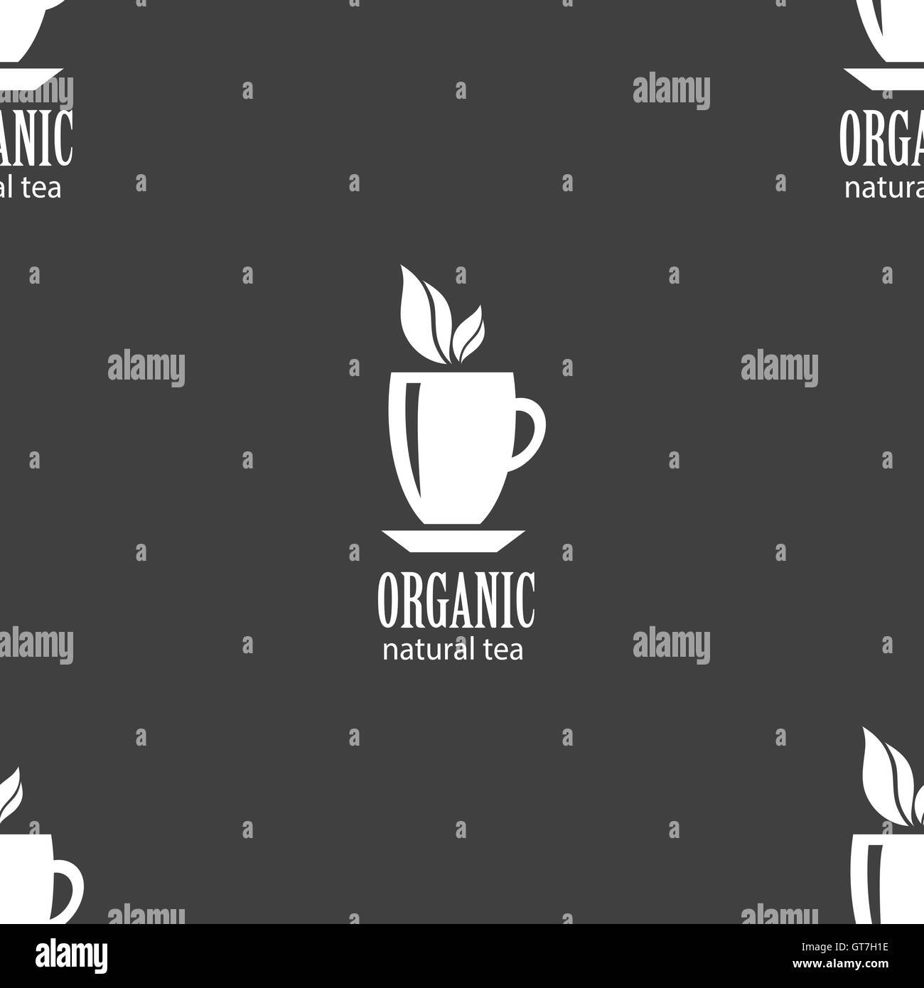 Organic natural tea sign. Seamless pattern on a gray background. Vector ...