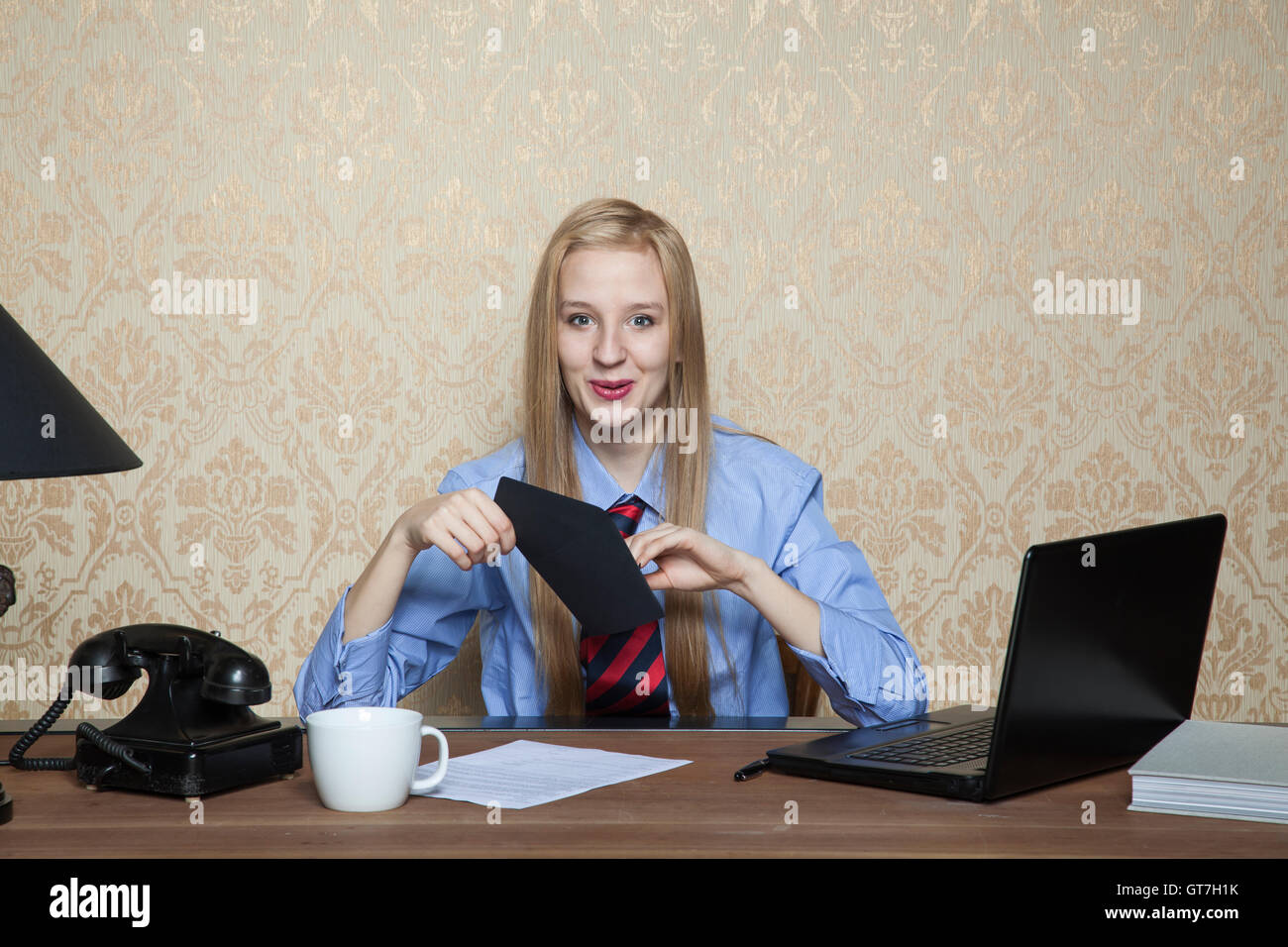 business woman happy with a bribe in hand Stock Photo - Alamy