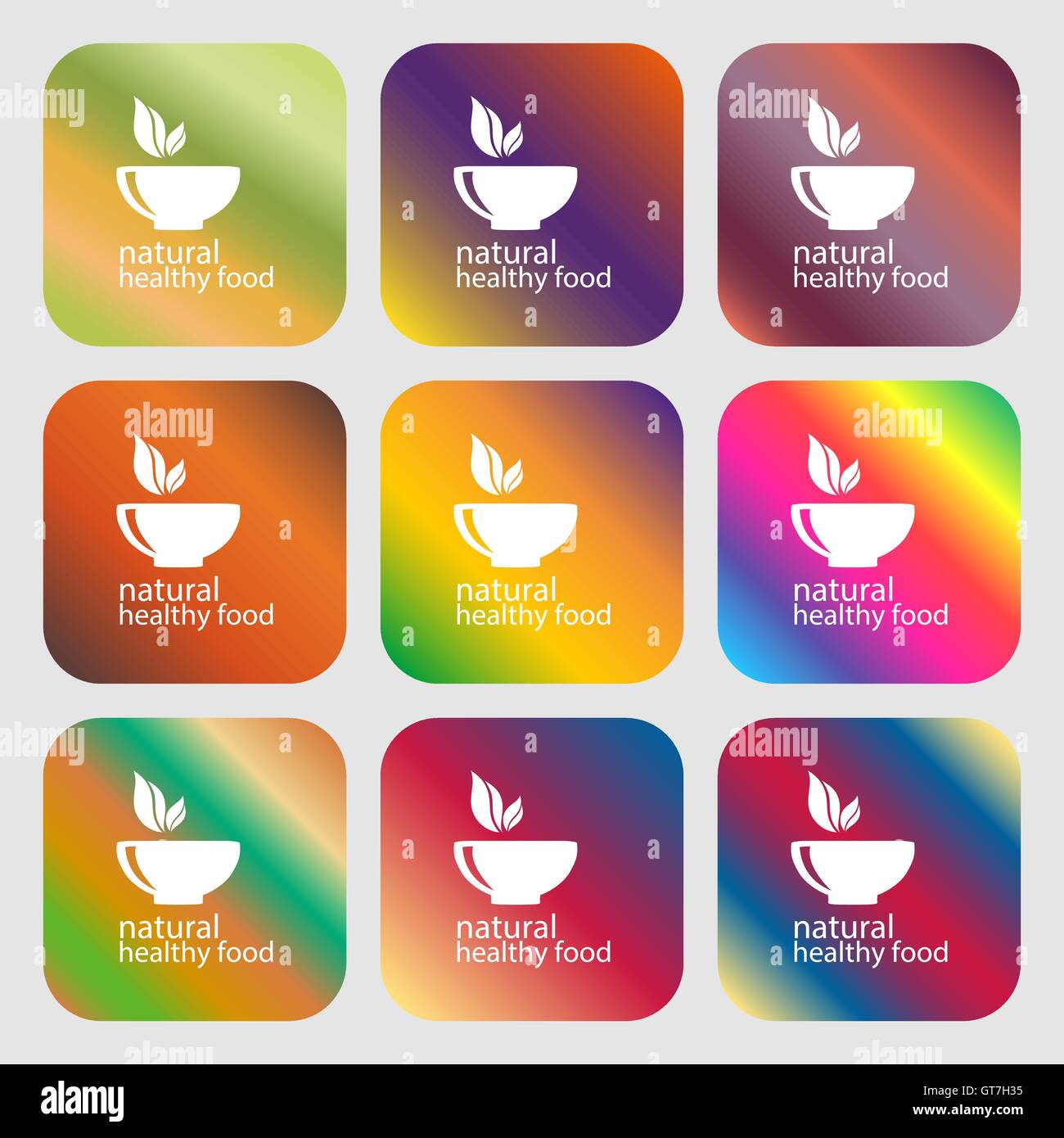 healthy food concept sign icon . Nine buttons with bright gradients for ...