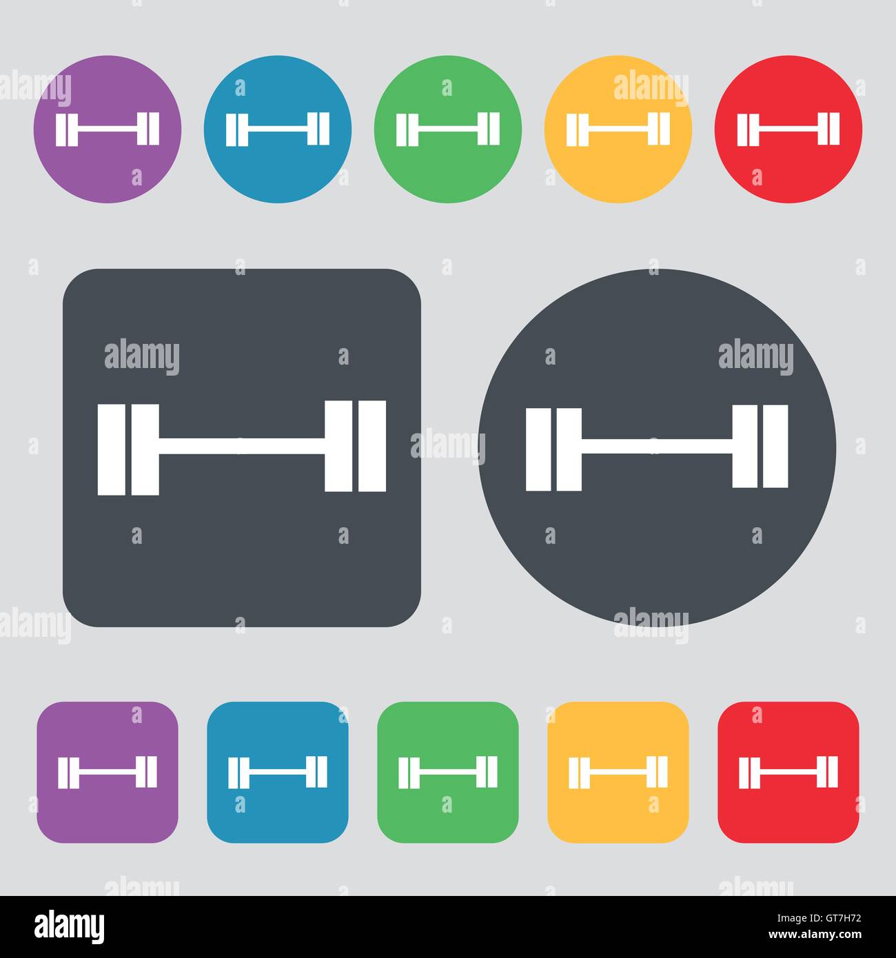 Dumbbell icon sign. A set of 12 colored buttons. Flat design. Vector ...