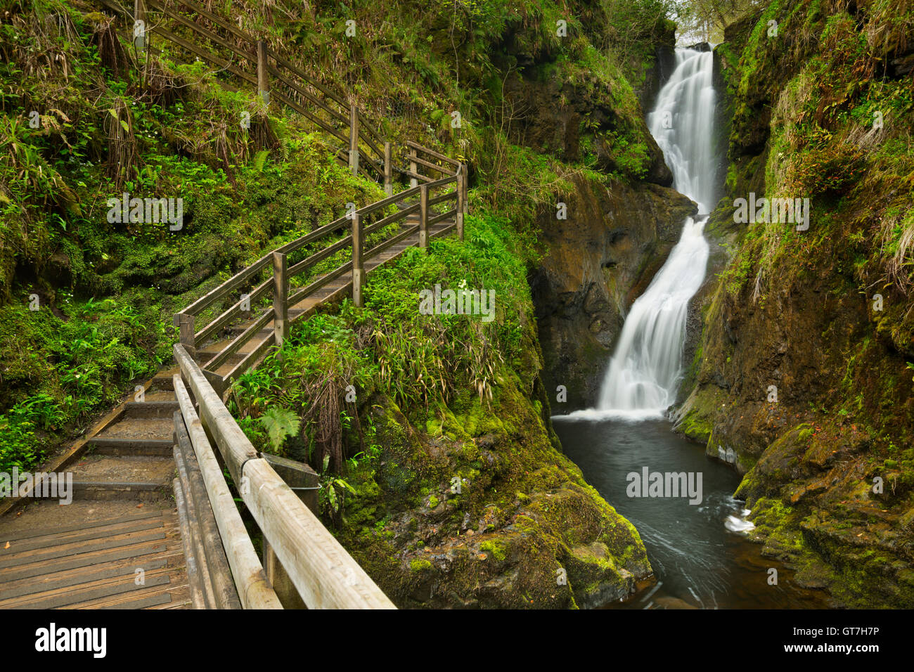 The Ess-Na-Laragh waterfall in Glenariff Forest Park in Northern ...