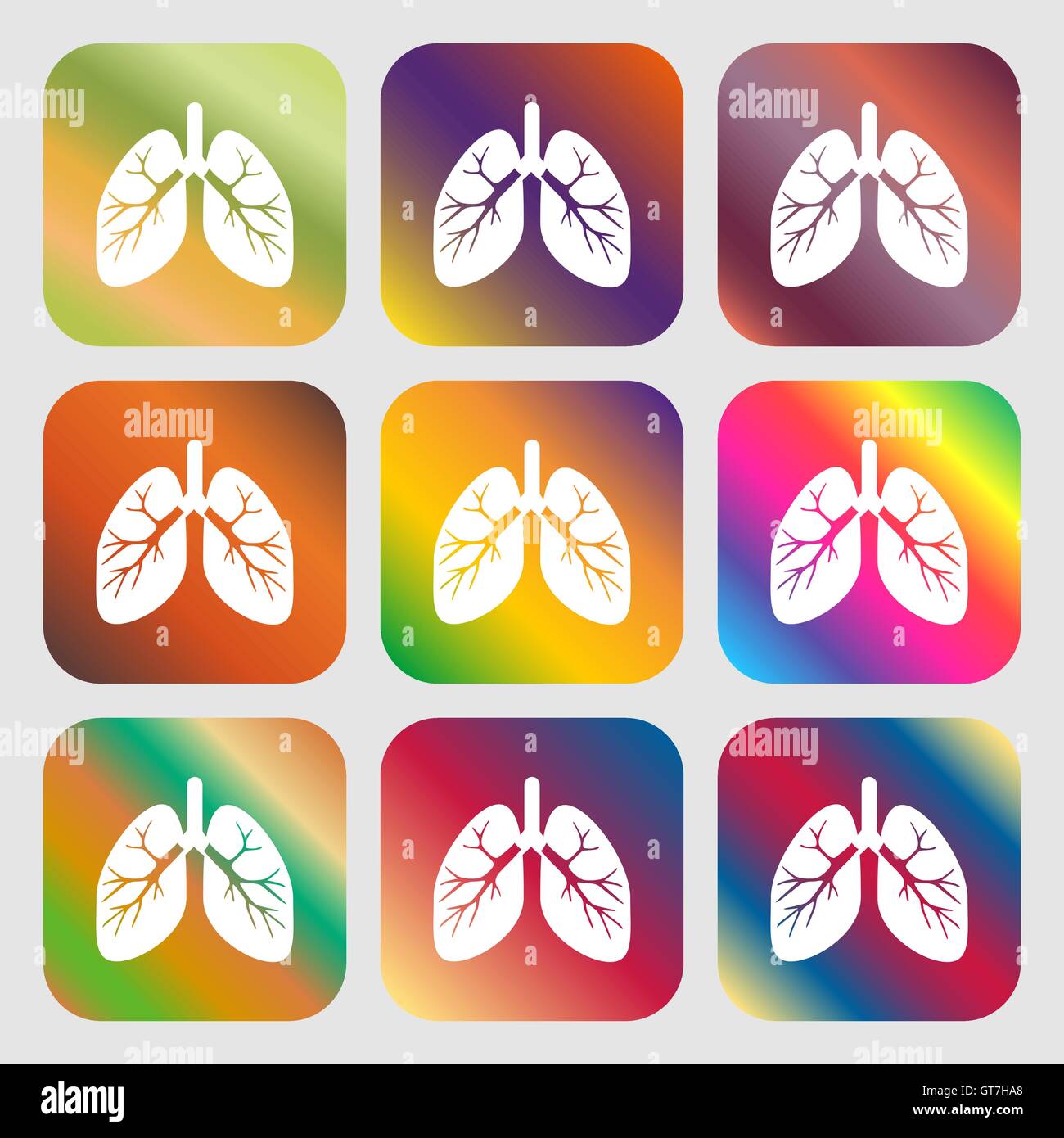 Lungs sign icon . Nine buttons with bright gradients for beautiful ...